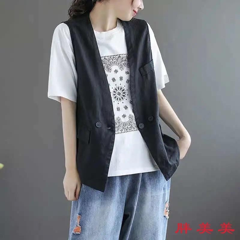 【M-5XL大尺碼】大尺碼外套 馬甲外套 背心外套 夏大碼胖mm馬甲外套女寬鬆百搭無袖坎肩春秋裝休閒馬夾外穿上衣女 | 蝦皮購物