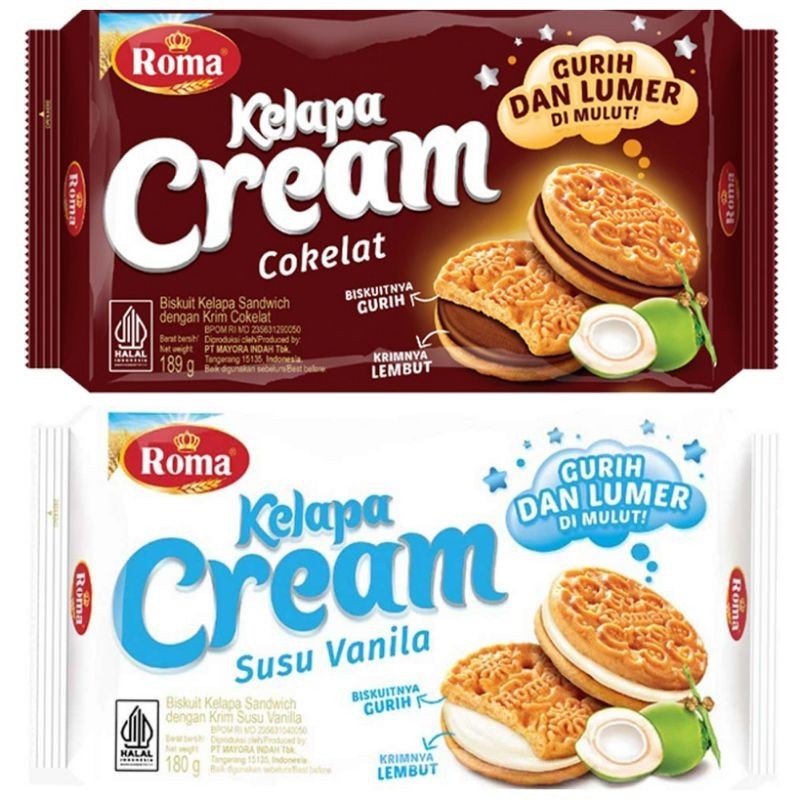 ROMA KELAPA CREAM COKLAT 可可夾心餅 189g & SUSU VANILA 180g | 蝦皮購物