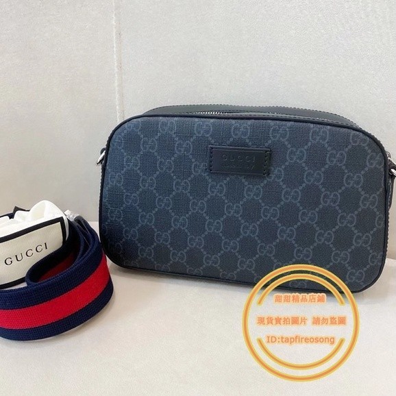 甜甜精品 GUCCI 古馳 GG Supreme 黑灰色帆布 男士 相機包/肩背包/斜背包574886 | 蝦皮購物