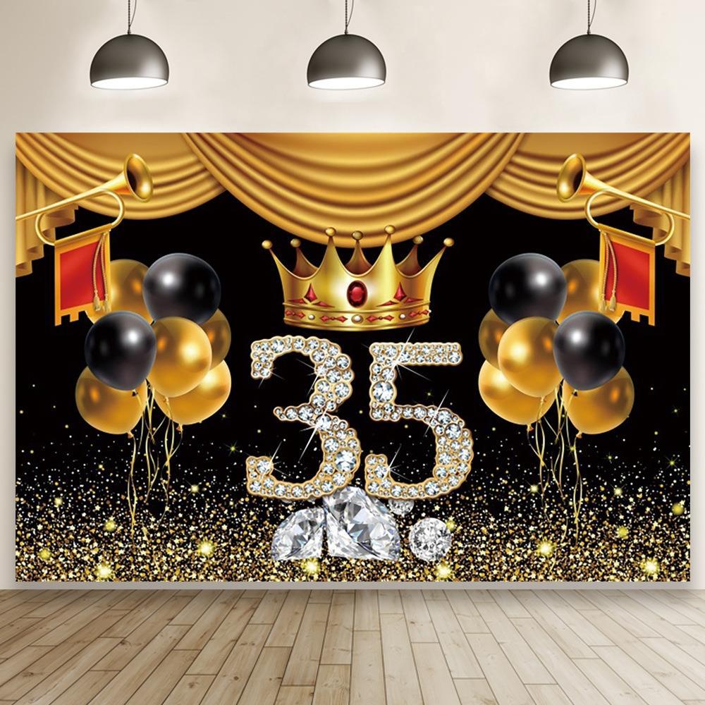 Happy Birthday Backdrop Banner Large Black Gold Balloon Star 蝦皮購物