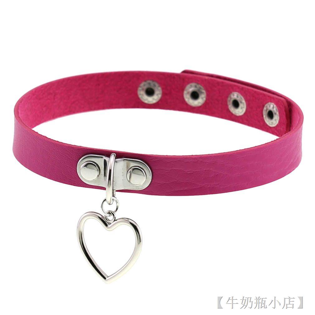 項圈 哥特choker項鏈女 頸帶鏈 鎖骨鏈cos動漫JK純欲高級感玫紅皮質項圈 【牛奶瓶小店】 | 蝦皮購物