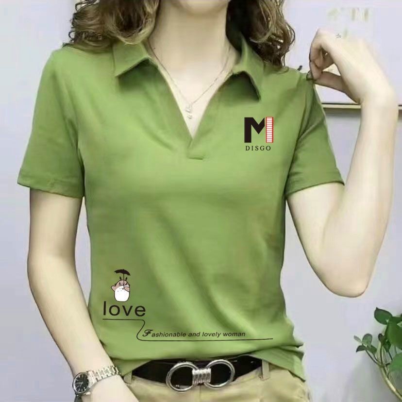 春夏短袖上衣女POLO衫女100%品质POLO衫大码女装上衣洋气时尚百搭翻领体恤印花短袖insT恤大尺碼 | 蝦皮購物