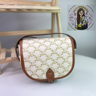 Shaw二手 Celine 爆款 Folco 白 老花 凱旋門 帆布 中型 斜背 馬鞍包 191502 現貨 | 蝦皮購物