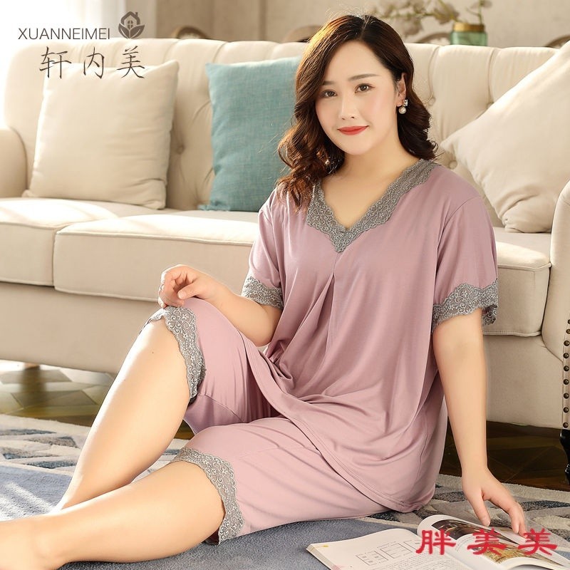 【M-5XL大尺碼】大尺碼睡衣 短袖睡衣 居傢服特大碼睡衣大碼女300斤胖mm加肥加大寬鬆款夏季冰絲胖妹妹傢居服 | 蝦皮購物