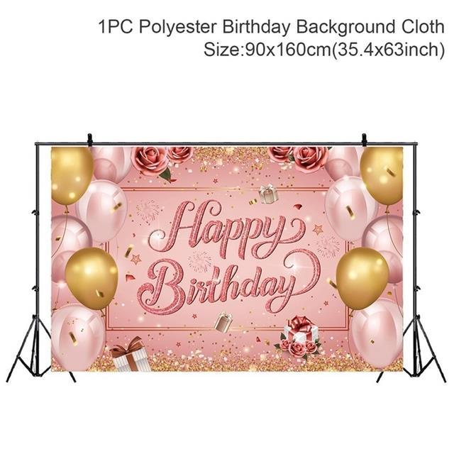 Happy Birthday Backdrop Banner Large Black Gold Balloon Star 蝦皮購物