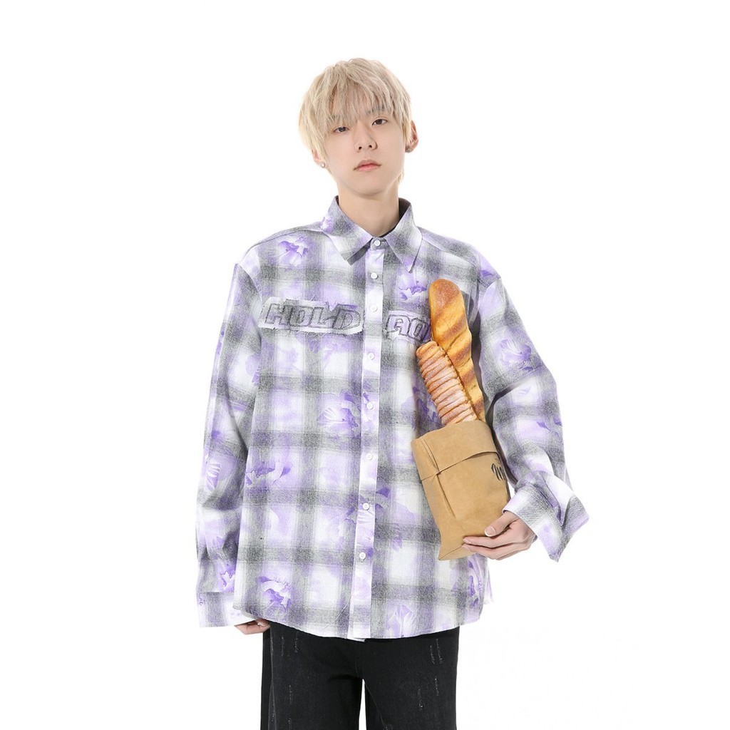 【ChillMan】男裝|2024春款新品 美式複古紮染設計格子襯衫休閒上衣 | 蝦皮購物