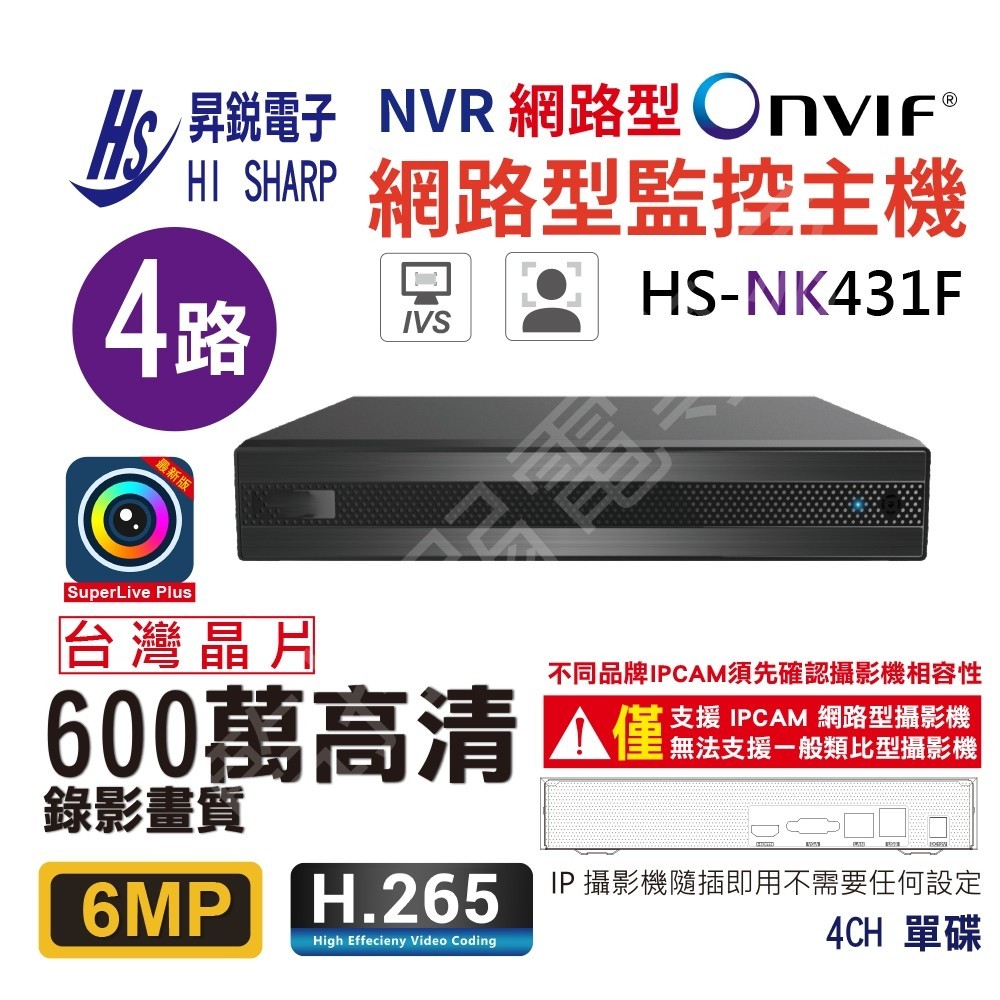 【含稅現貨】 昇銳 最新版 HS NK431F 6MP 4路 網路型 NVR IP型 監控主機 單碟 | 蝦皮購物