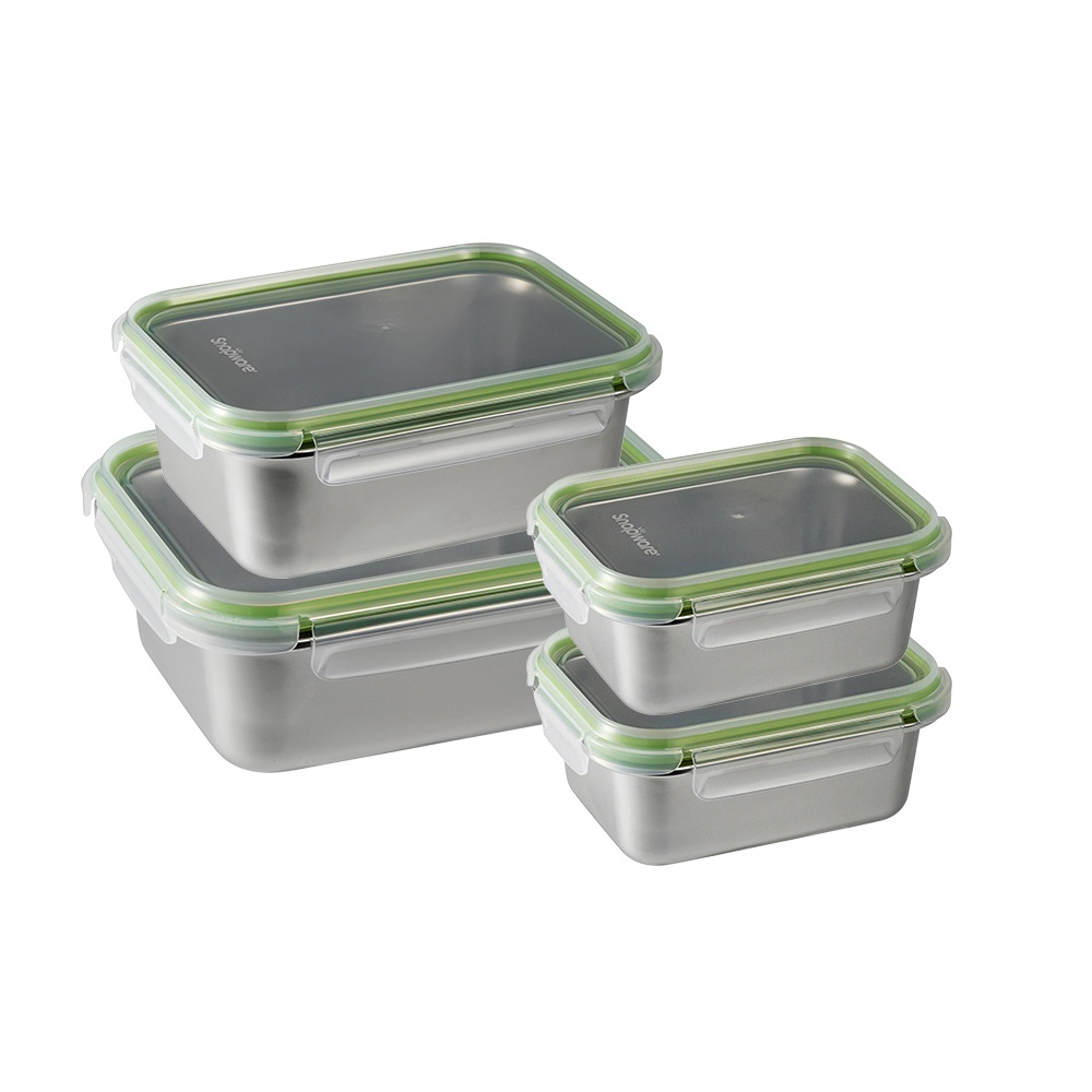 【康寧密扣Snapware】可微波不鏽鋼保鮮盒4件組(820ml*2+1250ml+1850ml)-D05 | 蝦皮購物