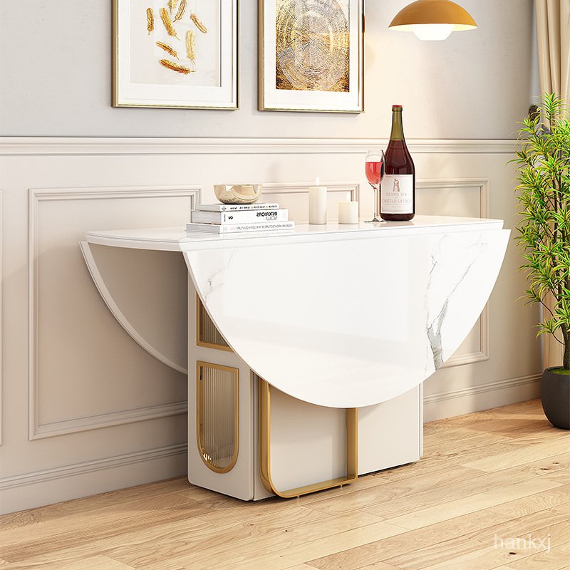 餐桌 北歐餐桌 客廳餐桌 飯桌 餐桌椅 桌子 大理石餐桌 Kt4輕奢可折疊圓形巖闆餐桌小戶型傢用現代簡約收縮多功能伸縮飯 蝦皮購物