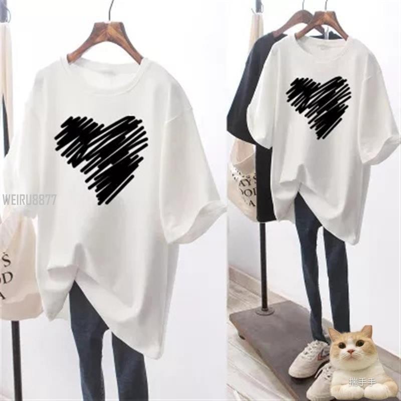 純棉T恤M-5XL 寬鬆顯瘦 胖mm 衣服 大尺碼 2024夏新品印花圓領短袖T恤 女生上衣寬鬆Ins | 蝦皮購物