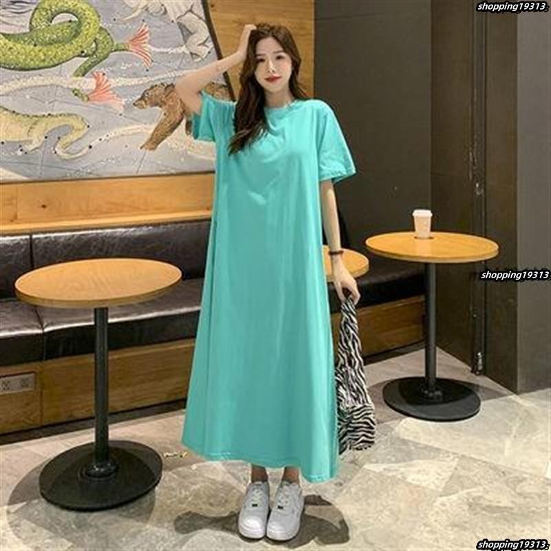 快出 M-4XL 大尺碼洋裝 春節熱銷 特大尺碼1 00-150公斤夏季裝寬鬆短袖體恤遮肚顯瘦洋裝減齡A字裙女300斤 | 蝦皮購物