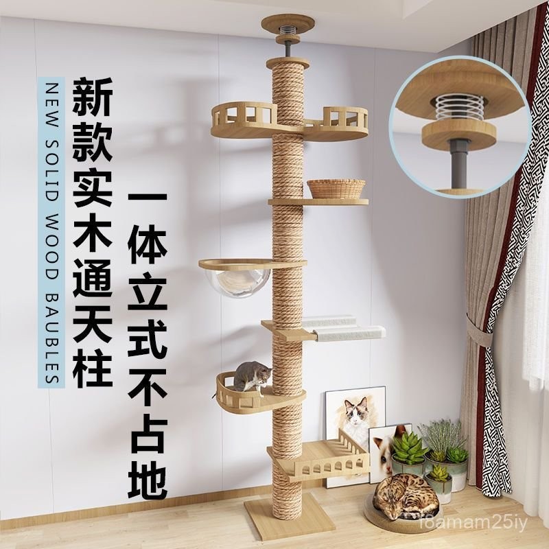 頂天立地通天一體太空艙貓樹貓小戶型抓柱貓咪攀爬佔地實木樹屋 貓跳臺 貓爬架 貓抓闆 貓爬柱 NVGE | 蝦皮購物
