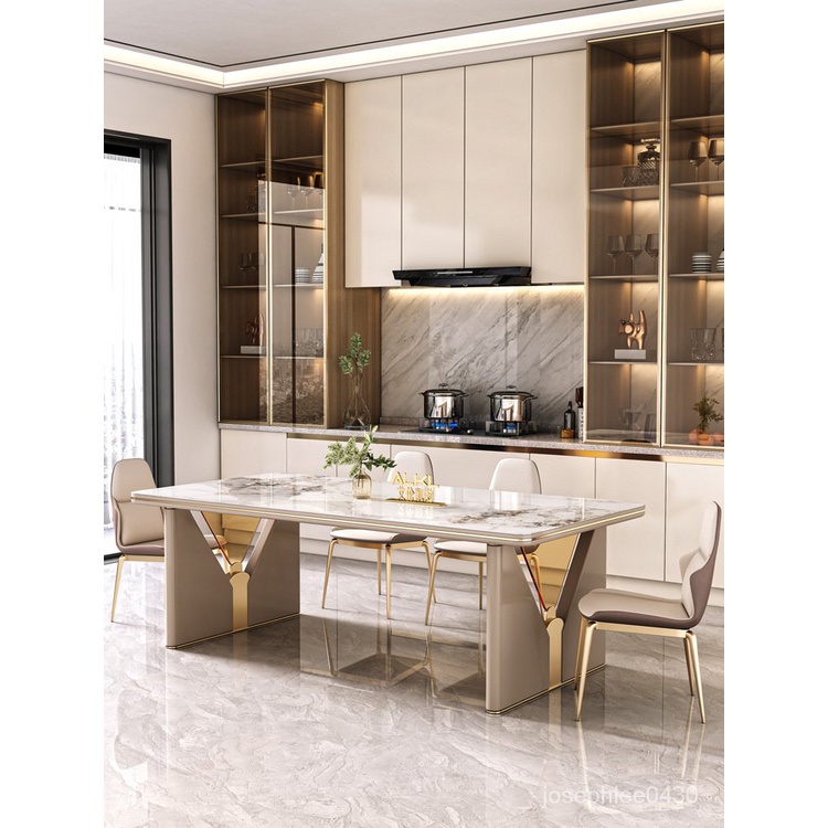 山倪約傢具館 餐桌 IYR7輕奢巖闆島臺餐桌一體傢用小戶型可伸縮客廳餐桌 實木桌 巖闆餐桌 大理石餐桌 折疊桌 亞剋力桌 | 蝦皮購物