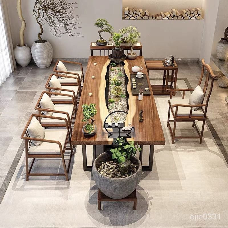 【可上門安裝 開發票】流水茶桌養魚循環茶臺複古一體簡約現代高檔原木茶桌椅組閤美式 CFBU | 蝦皮購物