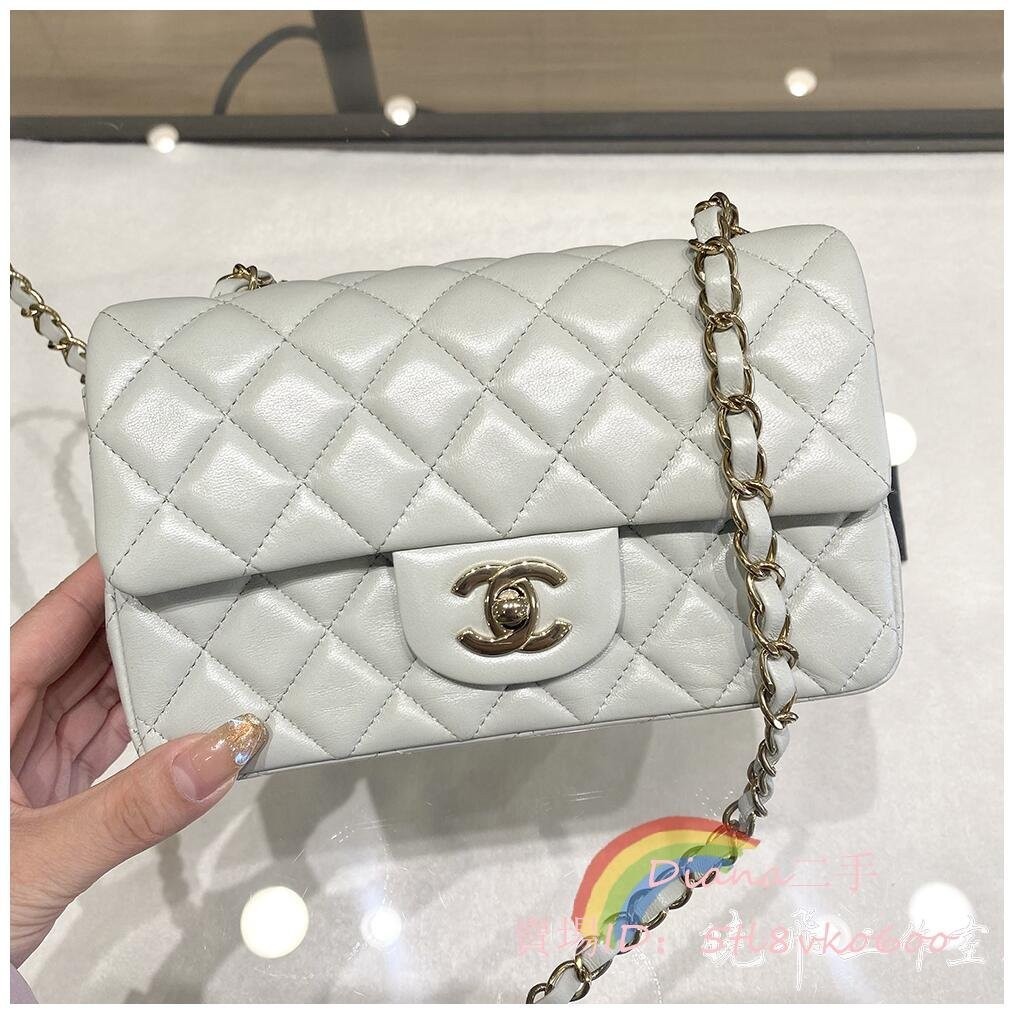 二手精品 CHANEL 香奈兒 23S新款 淺藍灰羊皮 mini CF 鏈條包 斜挎包 肩背包 AS1787 | 蝦皮購物