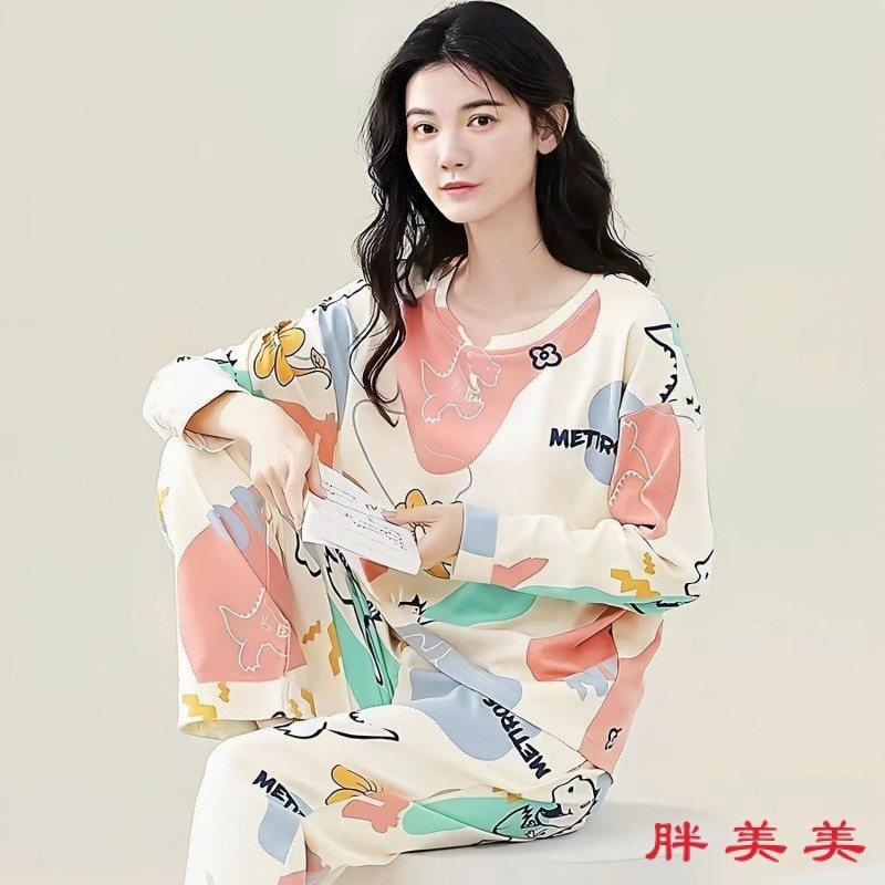 【M-5XL大尺碼】大尺碼睡衣 長袖睡衣 居傢服 睡衣套裝 韓版ins春秋季長袖睡衣女寬鬆傢居服甜美卡通休閒舒適兩件套睡 | 蝦皮購物