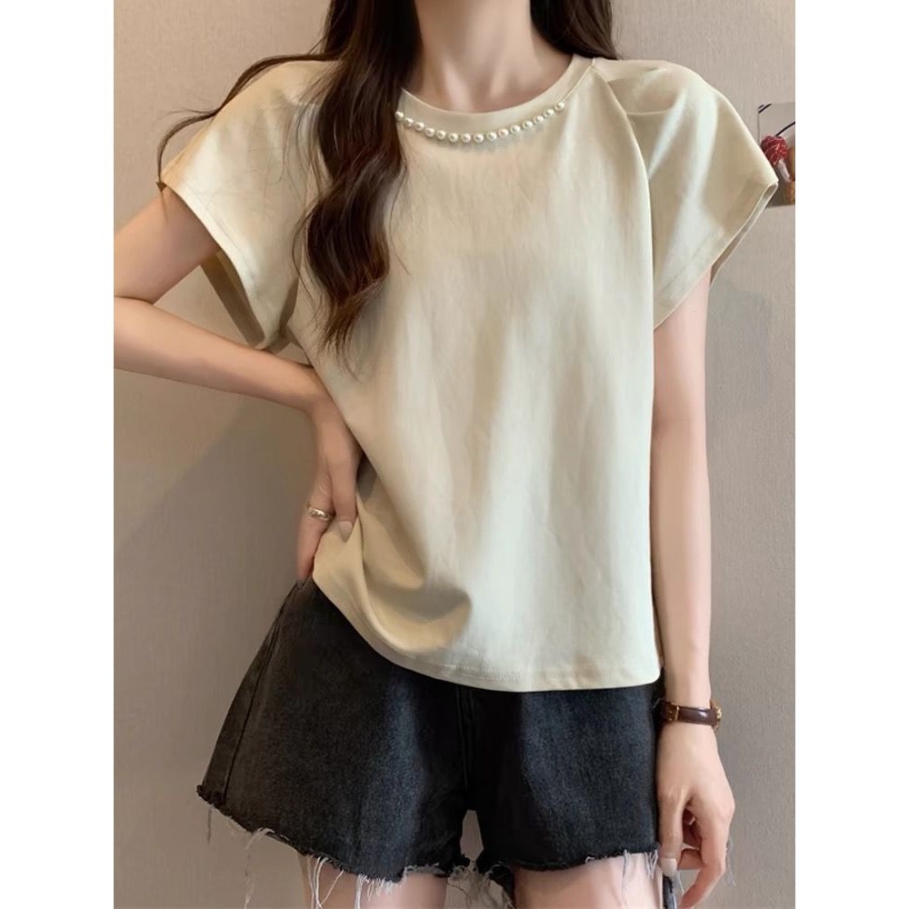 【梨姐】M-4XL 大碼女裝 正肩上衣 短袖t恤女 設計感上衣 顯瘦上衣 寬鬆上衣 小香風上衣 ins 圓領 素t | 蝦皮購物