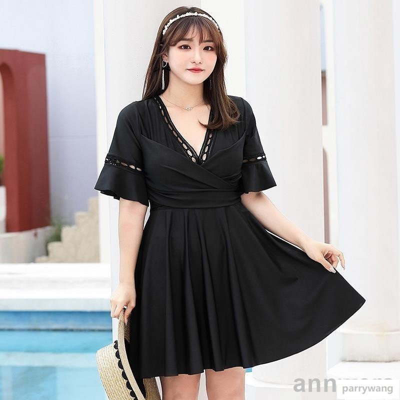 【3XL-9XL】大尺碼泳裝 連身泳衣 V領保守裙式泳衣 加大泳裝 遮手臂 短袖 遮肉泳衣 溫泉泳裝 | 蝦皮購物