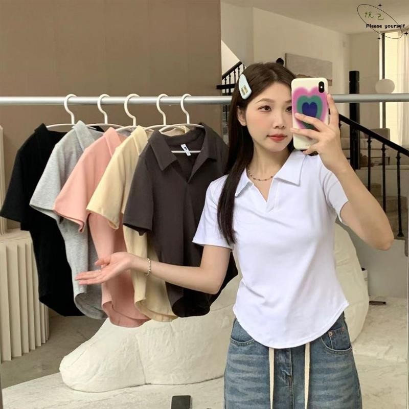 【Y·J】M-4XL 大尺碼上衣 大碼女裝純欲風polo領T恤夏季新款顯瘦不規則短袖胖mm打底上衣女 | 蝦皮購物
