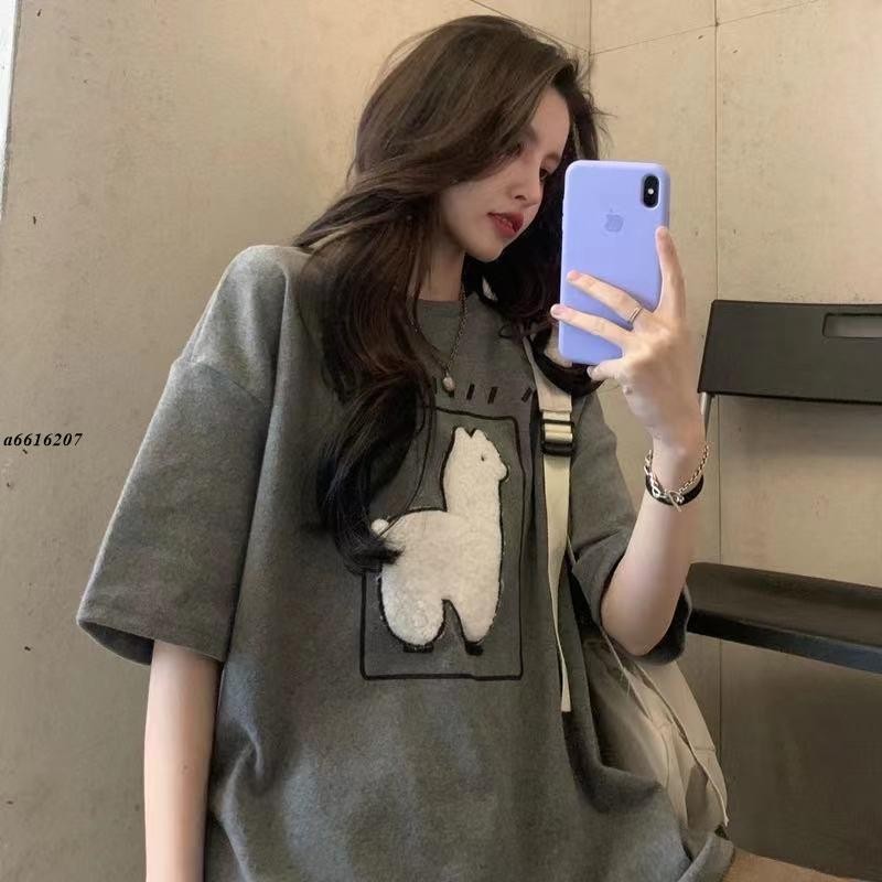 【特大尺碼M-5XL 40-150kg】大尺碼胖mm2-300斤刺繡小綿羊短袖T恤女夏原宿風bf百搭學生短袖上衣xx | 蝦皮購物