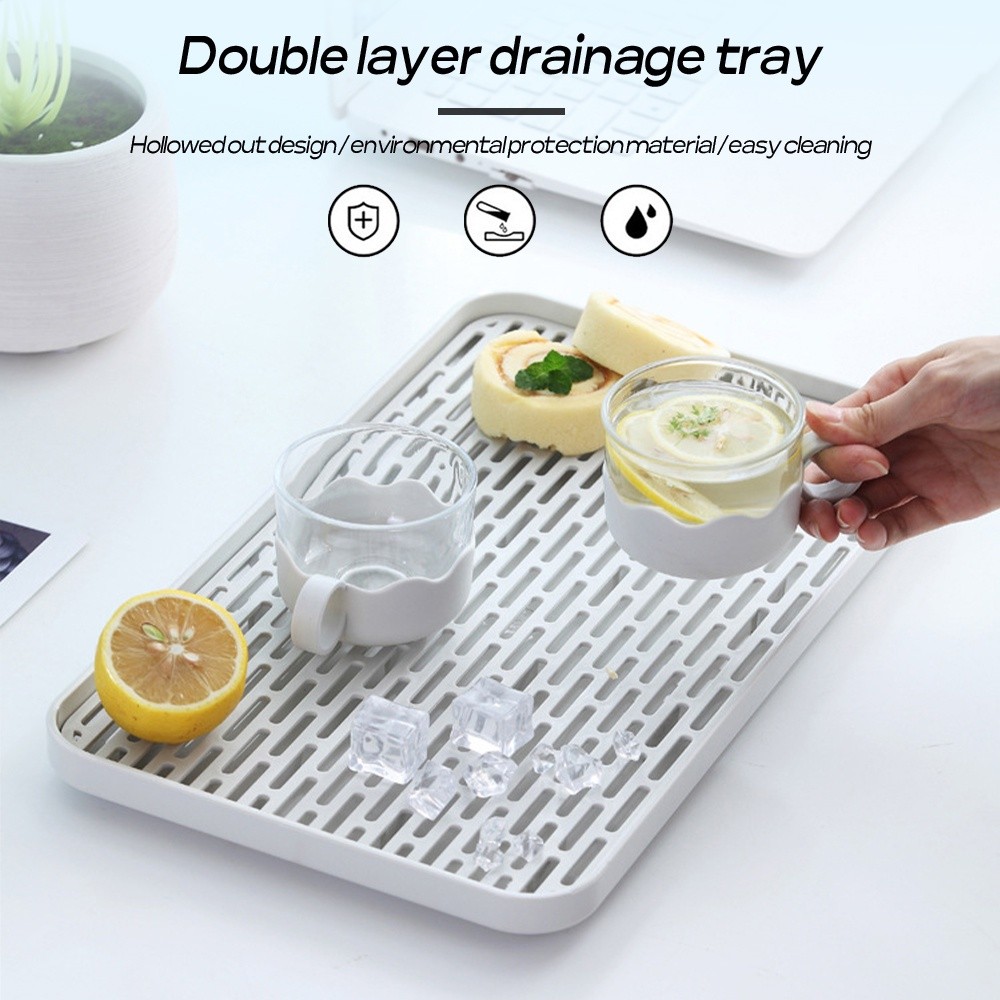 Kitchen Drain Tray Double Tray Rectangular Tea/Fruit Tray Cr | 蝦皮購物