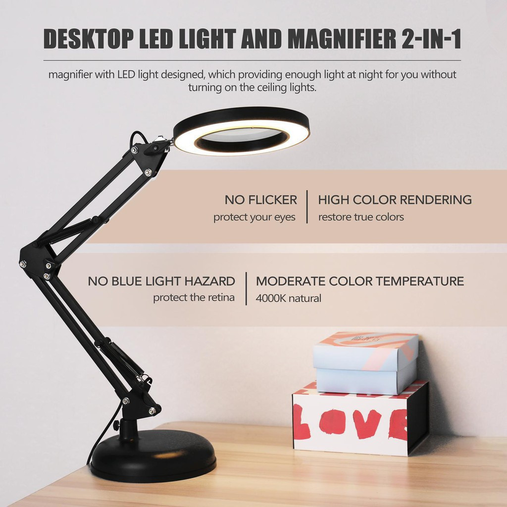 5X Magnifying Glass Desk Lamp Magnifier LED Light Reading L | 蝦皮購物