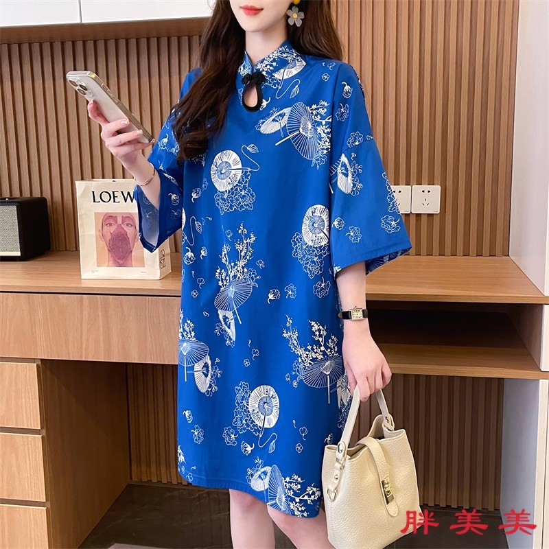 【M-5XL大尺碼】大尺碼女裝 新中式女裝 古風衣服 大碼2-300斤胖mm夏季新款中國風複古改良旂袍短袖T恤女高級感上 | 蝦皮購物