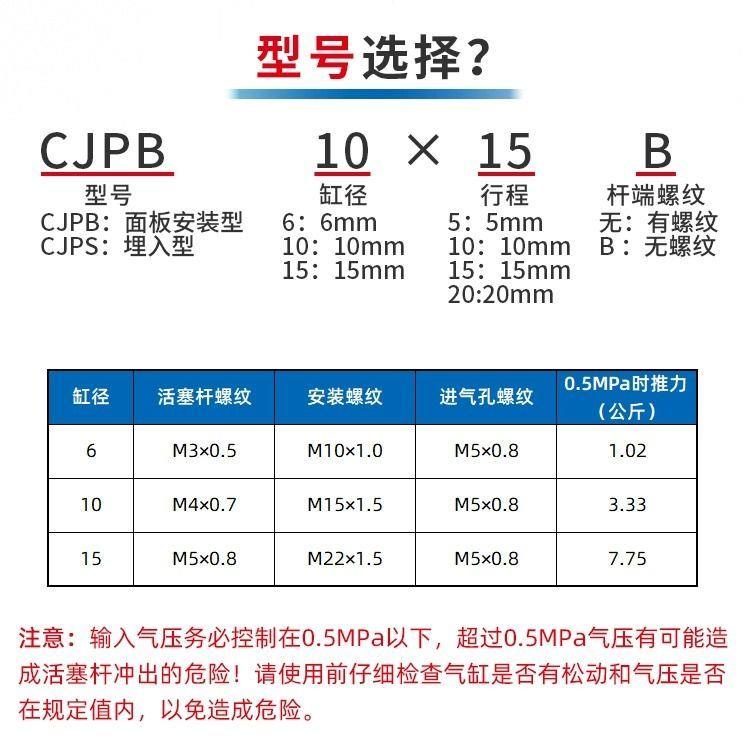 小型氣動針型氣缸CJPB6-5/10-15/20 | 蝦皮購物