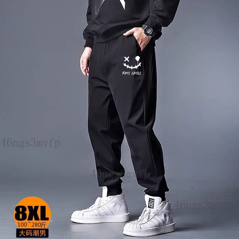 台灣出貨 140公斤大尺碼長褲男 M-8XL大碼休閒褲 黑色春鞦季加肥加大碼褲男胖子束腳運動衛褲寬鬆彈力休閒哈倫工裝褲 | 蝦皮購物