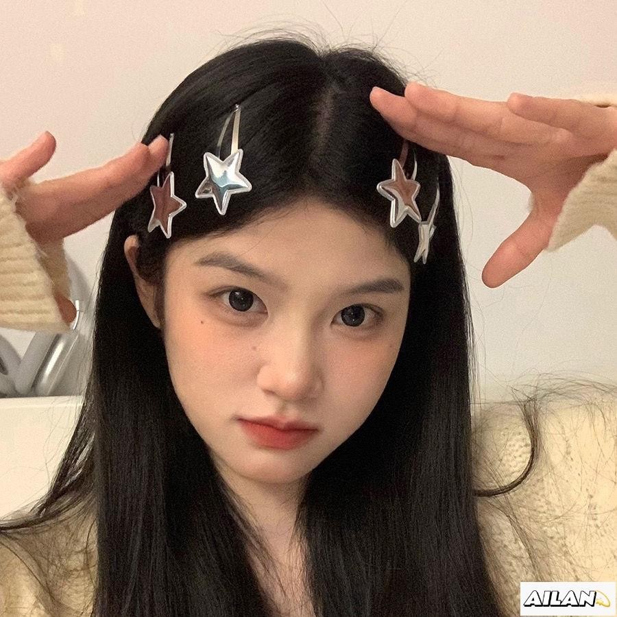 Ailan 新款髮夾 亮銀色星星發夾側邊劉海夾韓系ins風小眾設計發卡甜酷辣妹y2k頭飾 | 蝦皮購物