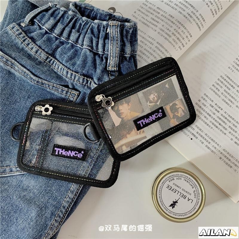 Ailan ins零錢包 韓國ins風少女個性銀行卡套簡約透明PVC零錢包blingbling閃粉錢包 | 蝦皮購物