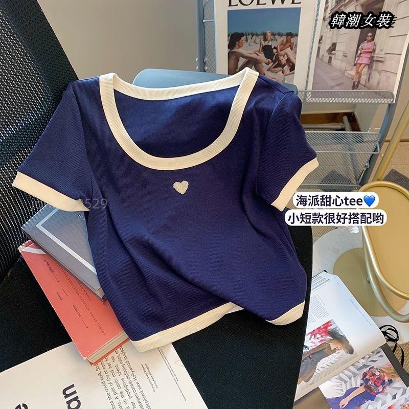 【大尺碼女裝M-5XL 40-150kg】大尺碼女裝300斤正肩復古顯瘦短袖T恤女設計感夏胖mm休閒別緻甜辣上衣 | 蝦皮購物