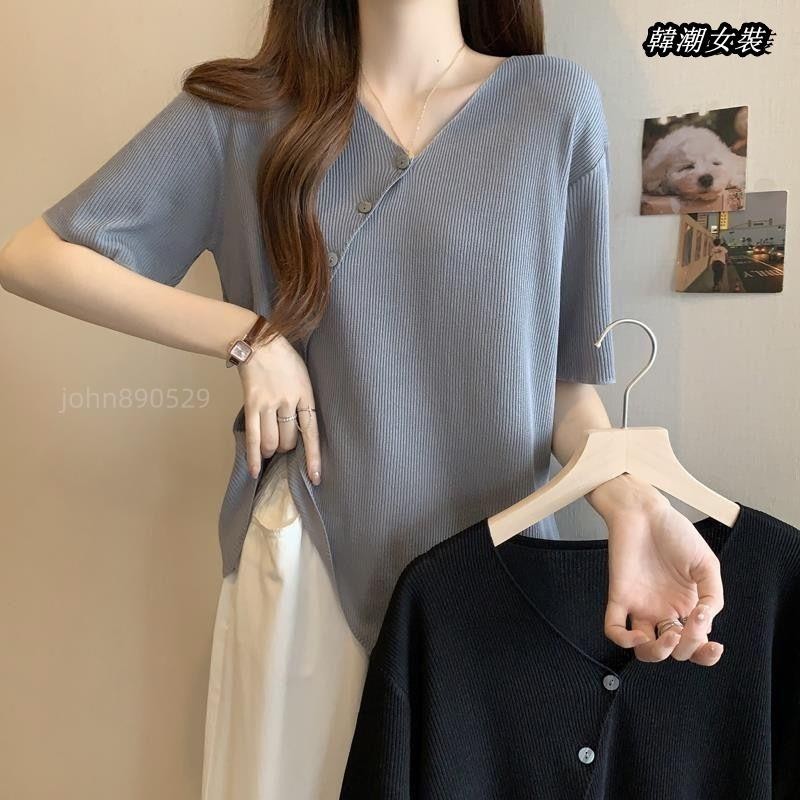 【大尺碼女裝M-5XL 40-150kg】 2-300斤大尺碼不規則冰絲螺紋短袖T恤女夏季薄款胖mm寬鬆設計感上衣 | 蝦皮購物