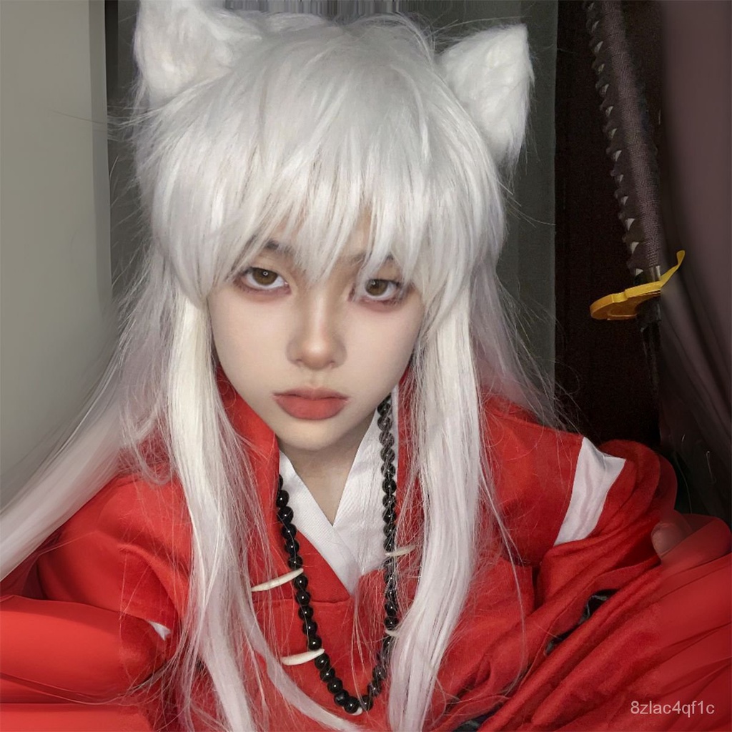 🌈全台灣最低價🔥犬夜叉 cos穿搭 假毛 二次元 白毛 長直髮 少年感 仿妝 逆水寒 桔梗 全頭套 | 蝦皮購物