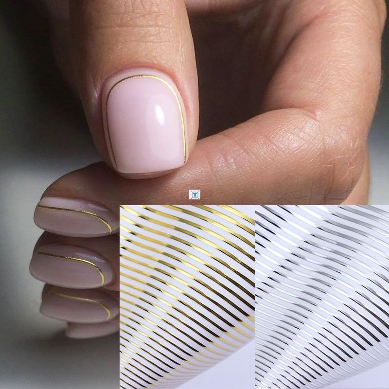 Gold 3D Nail Sticker Curve Stripe Lines Nails Stickers Gradi | 蝦皮購物