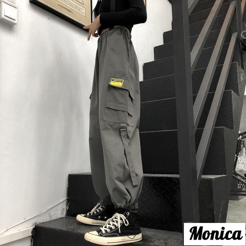 大尺碼長褲 M-4XL 褲子女學生韓版寬松高腰顯瘦ins休閑束腳闊腿直筒工裝褲 | 蝦皮購物