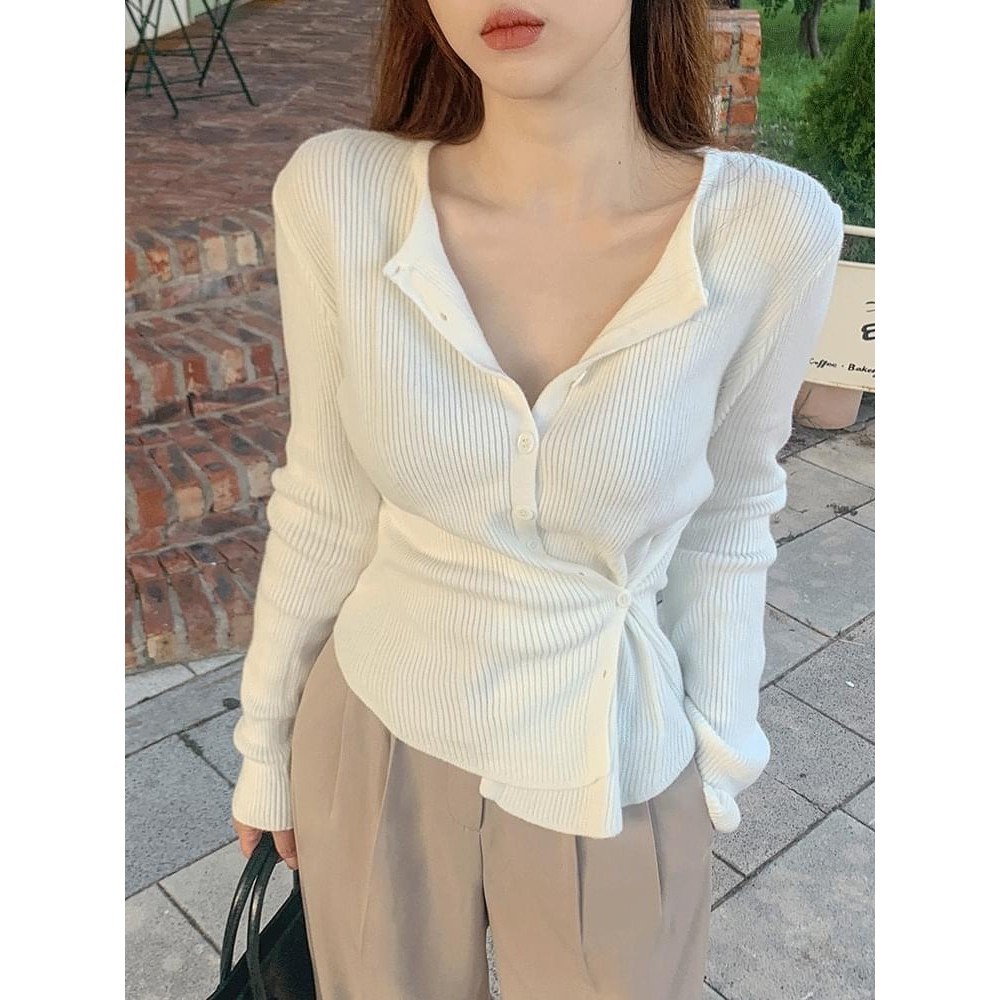Codibook｜韓國 wannabemuse 羅紋修身V領針織開衫[預購]針織外套 女裝 | 蝦皮購物
