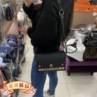 二手 BURBERRY（博柏利）Note 包 Vintage格紋拼皮革 郵差包 寬肩帶斜挎單肩包80211101 | 蝦皮購物