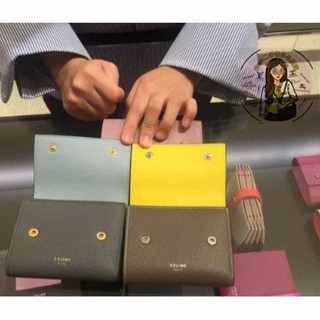 Shaw二手 CELINE SLATE小牛皮粒面SOURIS灰色 三折雙釦短夾 卡夾 零錢包 超讚 現貨 | 蝦皮購物