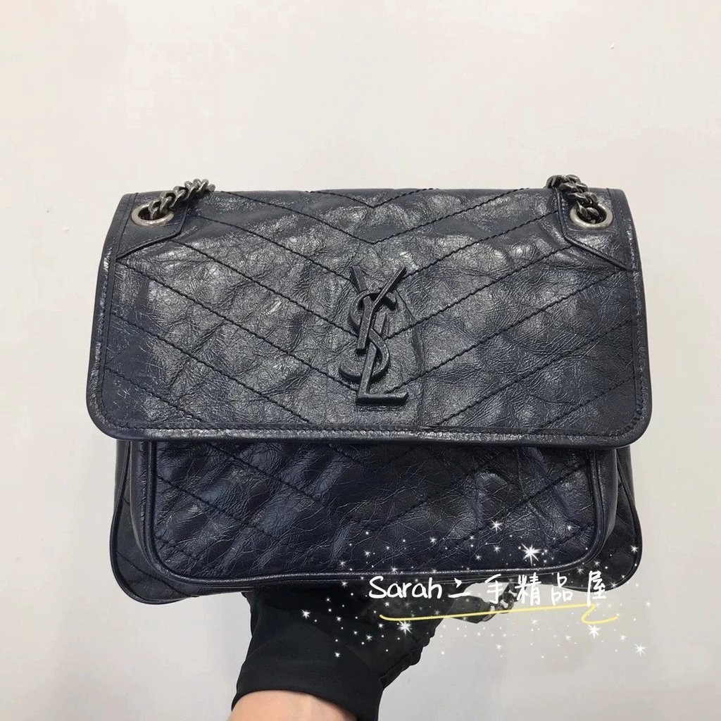 二手精品 YSL 聖羅蘭 NIKI 啞光鱷魚紋 壓花皮革 中號 單肩斜跨包 流浪包 498894 | 蝦皮購物