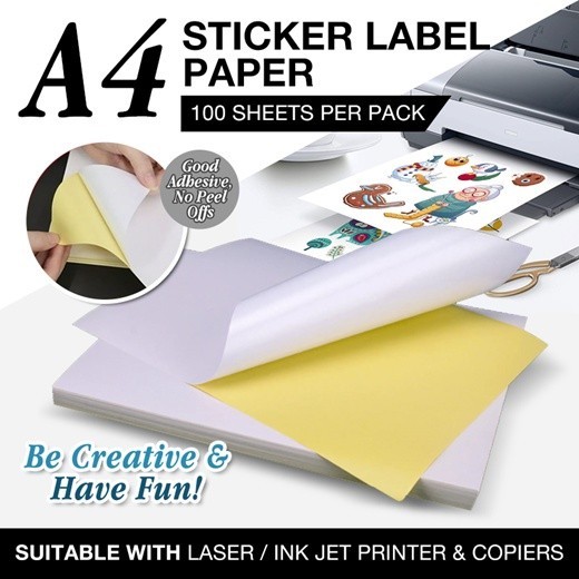 【50/100Sheets】A4 Sticker Label Paper Sheets / Glossy Full Pa | 蝦皮購物
