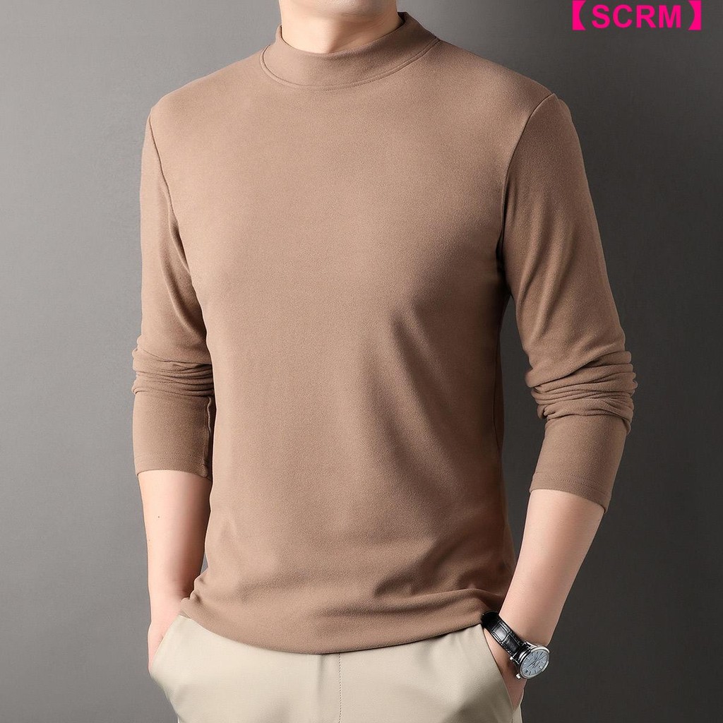 【SCRM】長袖t恤男 打底上衣 半高領雙面彈布長袖t恤男士磨毛打底衫春秋冬季中領內衣保暖秋衣 | 蝦皮購物