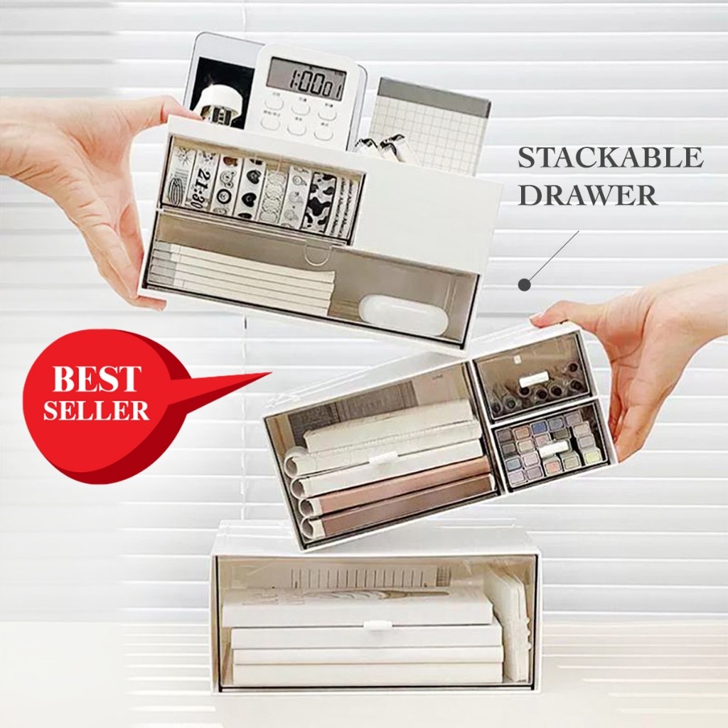Desk Organiser Stationery Organizer Stackable Table Organise | 蝦皮購物