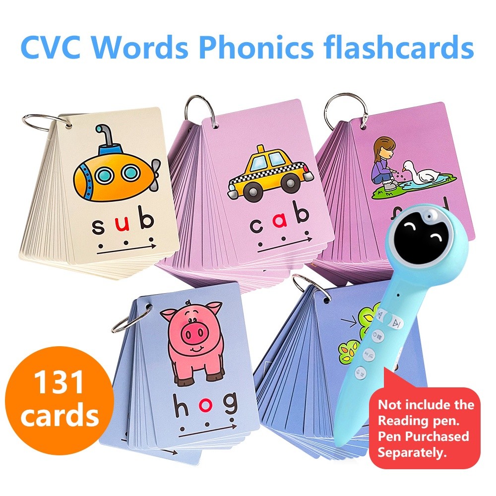 131 Cards Phonics CVC Words Flashcards Sight Word Flash Card | 蝦皮購物