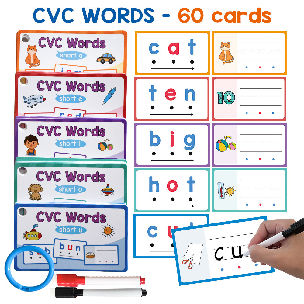 60張兒童學習自然拼讀CVC高頻詞英語卡 兒童英語啟蒙Phonics英語單詞學習卡 兒童園英語課堂教具益智 | 蝦皮購物