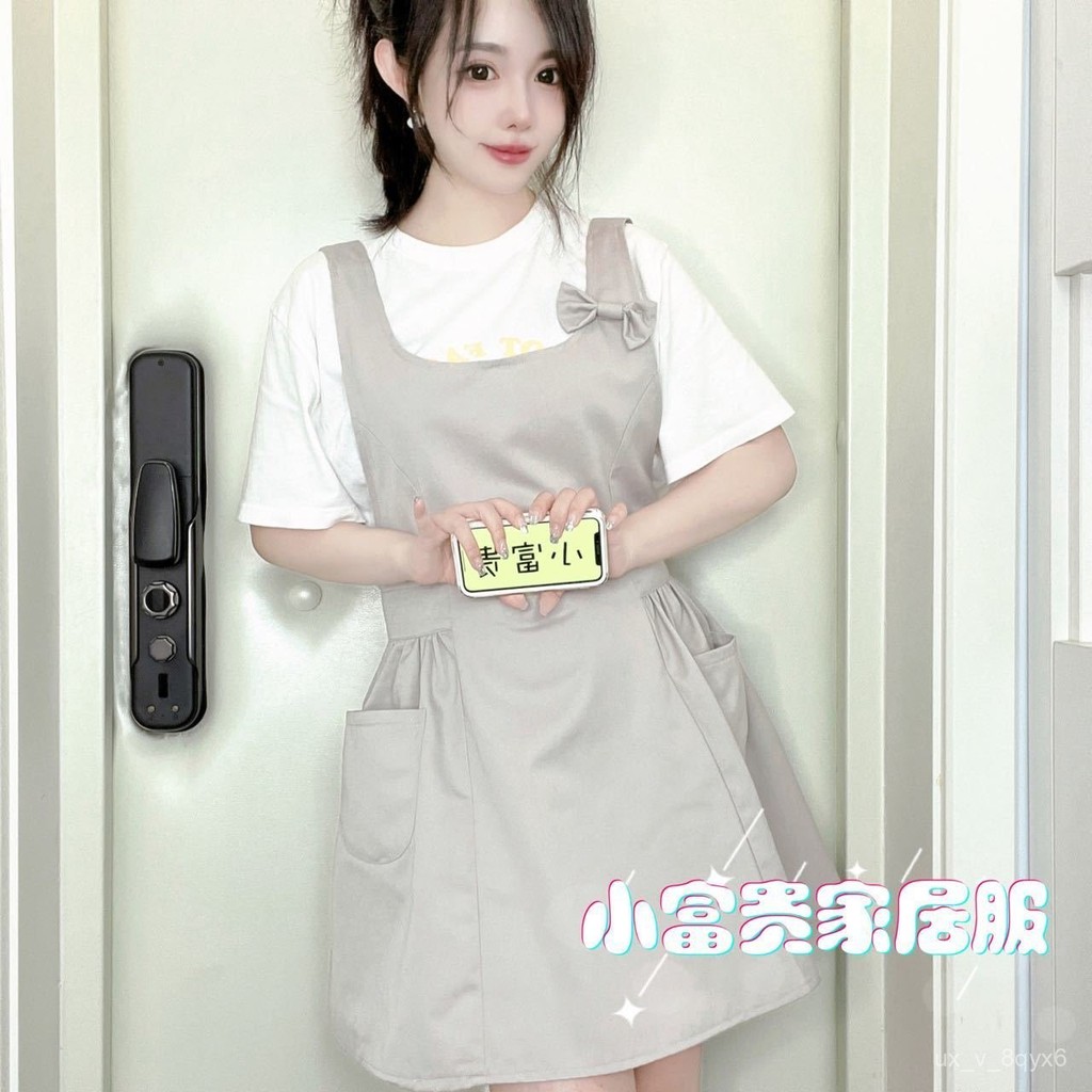 圍裙新款 灰色蝴蝶結 漂亮廚房烘培 美甲logo定製 工作服罩 YOUW | 蝦皮購物