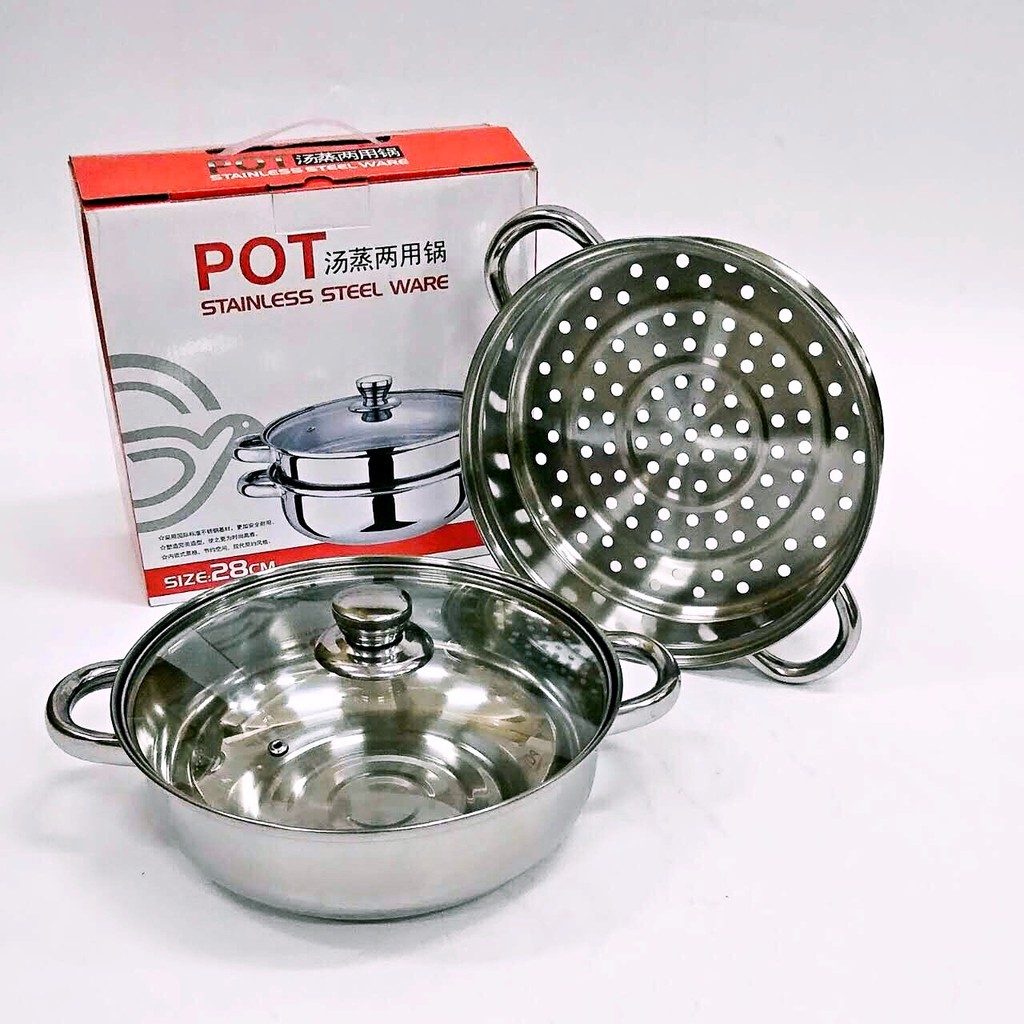 2 LAYER 28CM STEAMER POT INOX COOKING POT stainless steel ST | 蝦皮購物