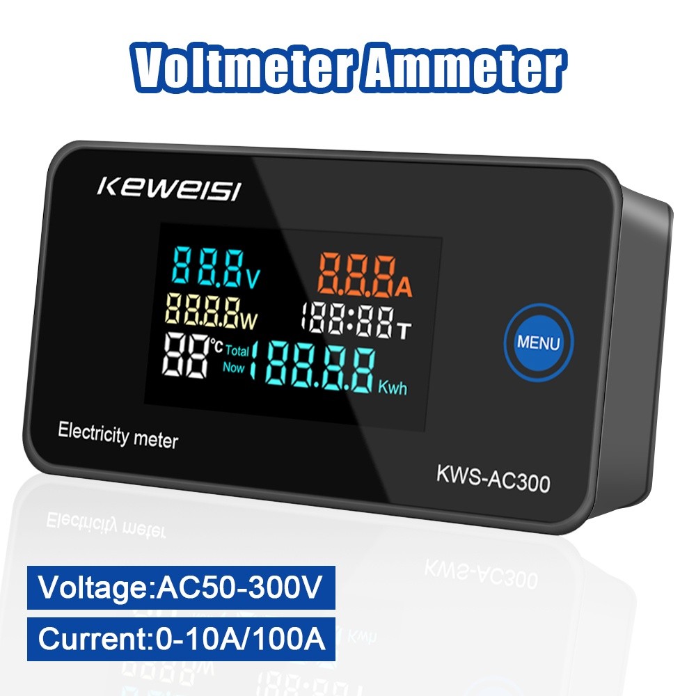 Power Energy Meter AC 50-300V Voltmeter Ammeter 10A/100A Dig | 蝦皮購物