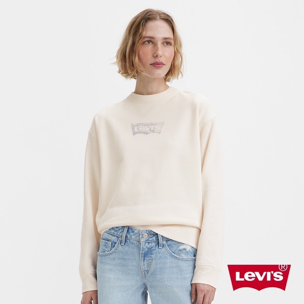 Levis 女款 寬鬆版大學T /鏡面反光Logo / 400GSM厚棉 牛奶白 熱賣單品 18686-0222 | 蝦皮購物