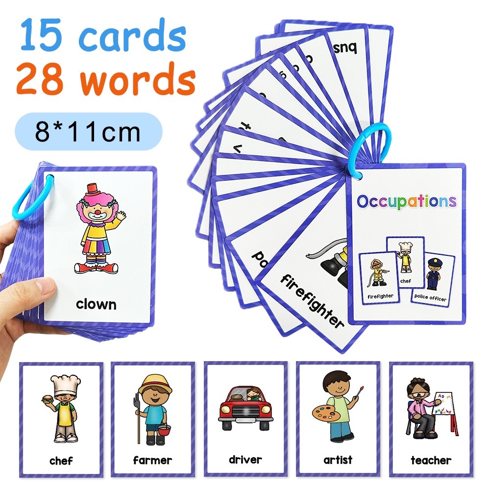 15PCS Occupations Flash Cards English Words Learning Flashca | 蝦皮購物